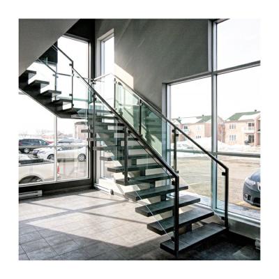 Cina Glass tread stairs mono stringer straight glass stainless steel staircase in vendita