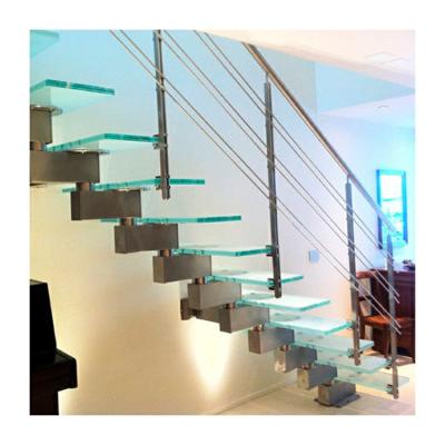 Cina Cheap glass stair railing cost mono stringer straight glass handrail staircase in vendita