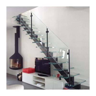 Cina Tempered glass stairs mono beam Straight glass panel balustrade staircase in vendita
