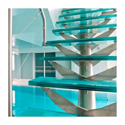 Cina Indoor office tempered glass stairs mono stringer straight open riser glass staircase in vendita