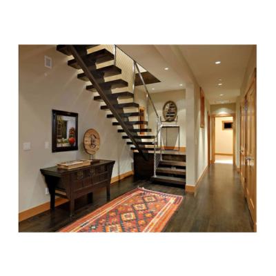 中国 Apartment wood staircase design mono stringer oak wood tread straight floating stairway 販売のため