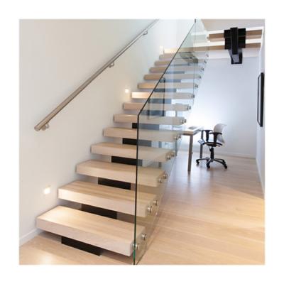 中国 Factory seller timber tread spiral stair single keel glass wood straight stairway for interior 販売のため