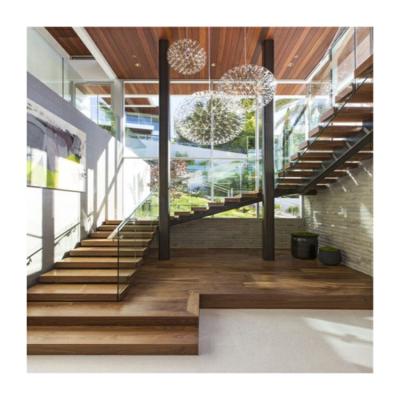 中国 Residential wood railing for stairs indoors unique keel straight steel wood staircase 販売のため
