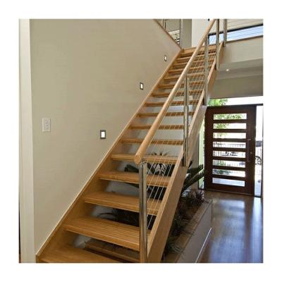 中国 House project wood veneer stairs mono keel wood treads straight staircase 販売のため