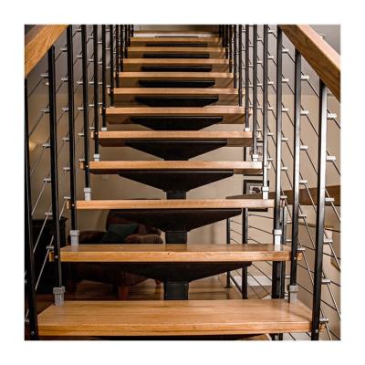 中国 Factory supplying glass railing wood stairway one beam indoor wood straight stairway tread 販売のため