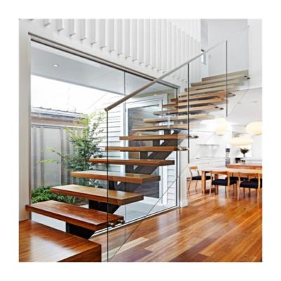 中国 China wood treads suspended stairs central stringer wood straight stairway 販売のため