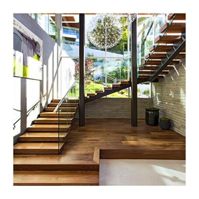 Китай Manufacturer supply white wood tread stairs mono keel stainless steel wood straight stairway продается