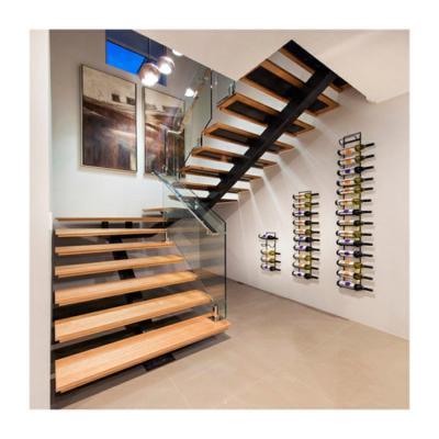 Китай Manufacturer solid wood stairs supply one beam l shape straight wood steel stairway продается