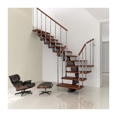 中国 Villa indoor glass railing wood stair single beam metal straight staircase kits 販売のため