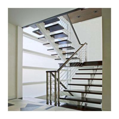 中国 Apartment wooden stairs shaped u single stringer straight staircase kits 販売のため
