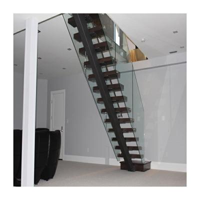 中国 Residential luxury wood stairs single keel straight steel wood tread stair 販売のため