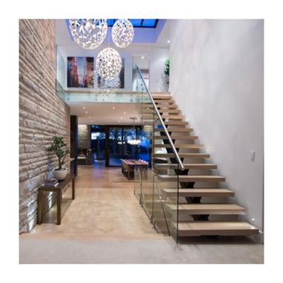 中国 Manufacturer supply wooden and steel staircase central stringer modern wood straight stairway for house 販売のため