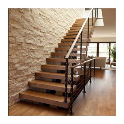 中国 Wholesale agent wood on stairs one beam wooden treads straight staircase 販売のため