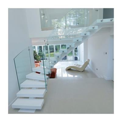 中国 Apartment interior timber stairs single beam glass wooden straight stairway 販売のため