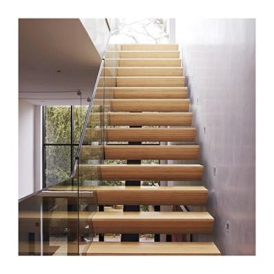中国 Factory l-shaped steel wood stairs one beam straight stairs solid wood 販売のため
