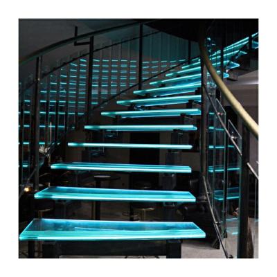 Cina Customized staircase indoor stainless steel glass tread anti slip glass straight indoor stair in vendita