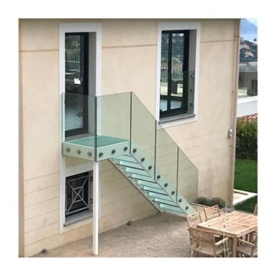 Cina Antique staircase stainless steel glass stair straight solid wood glass staircase in vendita