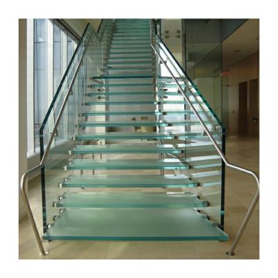 Cina Staircase railing toughened glass tread stair steel glass straight ladders in vendita