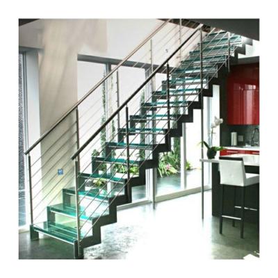 Cina Stainless steel staircase glass railing balustrade stairs glass straight staircase in vendita