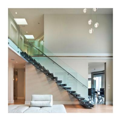 Cina Double beam staircase frameless glass railing stairs glass tread straight staircase in vendita
