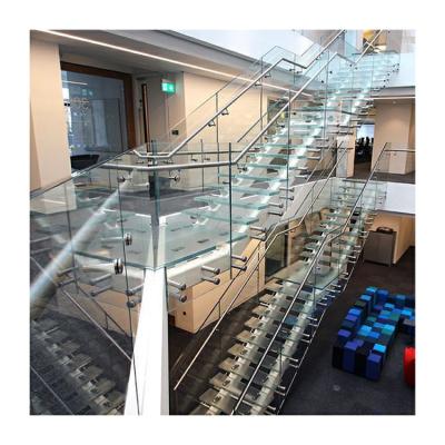中国 Indoor staircase designs laminated tempered glass stairs price straight glass stair 販売のため
