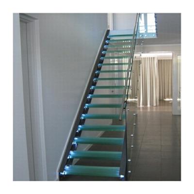 中国 China factory custom made laminated glass treads double stringer straight staircase 販売のため