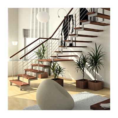 Cina Reasonable design long straight stair with nice quality l-shape wood tread stairs in vendita