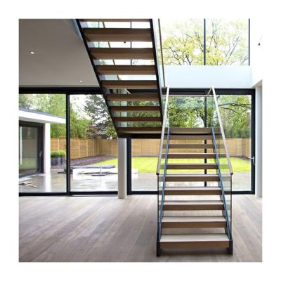 Cina Factory direct indoor iron railing straight staircase wood cantilevered stairs in vendita