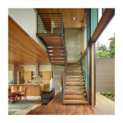 Cina Townhouse straight stairs design for apartment indoor wood steel stairs in vendita