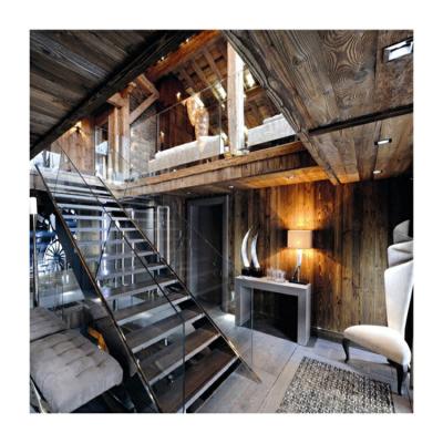 China Professional customized outdoor straight stairs brown solid wood tread staircase Te koop
