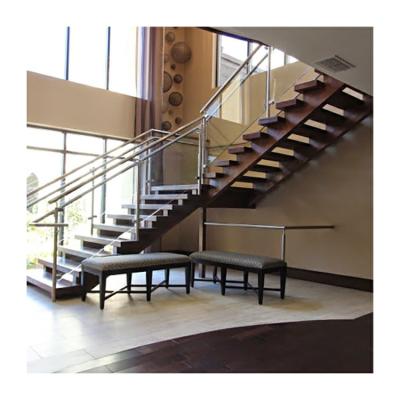 China Good quality height quality basement straight stairs red brown wooden box tread staircase Te koop