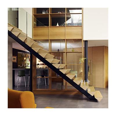 China Complete style indoor glass steps straight stairs red wooden box step staircase Te koop