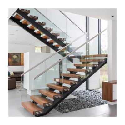 China Good quality stainless steel railing straight stairs l shaped solid wood staircase Te koop