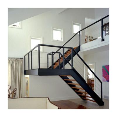China The best outdoor steel straight glass stairs indoor loft solid wood treads staircase Te koop