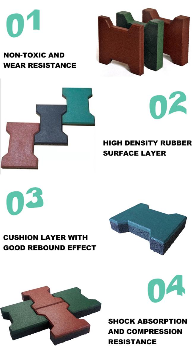 Safety Rubber Flooring Playground Rubber Tiles Outdoor Colorful Dog-bone Rubber Pavers