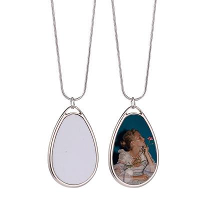 China Custom Picture Necklace Teardrop Shape Metal Necklace DIY Sublimation Necklace Blanks for sale