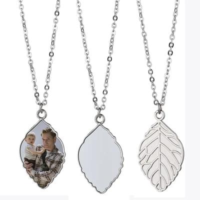 China Custom Metal Love Necklace Unique Sublimation Leaf Pendant Necklace Sublimation Jewelry for sale