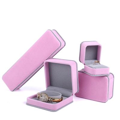 China Custom Pink Velvet Jewelry Packaging Box for Bracelet Necklace Double Layer Ring for sale