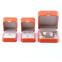 Quality Square Orange PU Leather Jewelry Packaging Box for Necklace Bracelet and Wedding Ring for sale