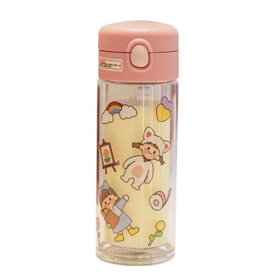 Cina One Touch Click Open Double Wall Insulation Glass Water Bottles With Straw in vendita