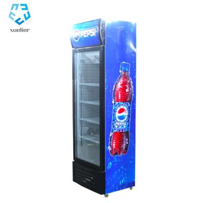 中国 コカ・コーラのペプシのガラス飾り戸棚のドアの金シリーズ縦の冷やされていた保存の飲料のキャビネット 販売のため