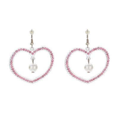 Cina Orecchini rosa a forma di della lega del diamante del cuore di amore con singolo modo delle donne della perla in vendita