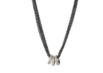 Cina Cerchio di galleggiamento d'argento dell'anello della collana tre a catena del pendente del diamante del Gunmetal in vendita