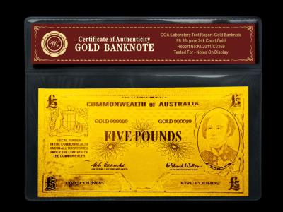 Chine RICHESSE de 5 TERRAINS COMMUNAUX de billet de banque de feuille d'or de l'AUSTRALIE 24k, notes de devise d'or à vendre