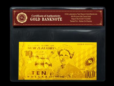 Chine Le billet de banque 24K du Nouvelle-Zélande 10 a plaqué le billet de banque de feuille d'or avec gravent la technique à vendre