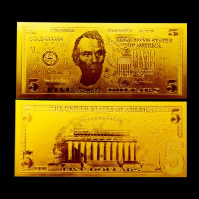 Cina $5 dollari dell'oro della banconota in dollari di arte squisita dell'oro per il regalo di affari in vendita