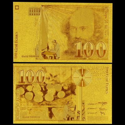 Cina L'oro ha placcato il regalo Francia del mestiere 100 banconota pura dell'oro del franco 24K per Nizza la decorazione in vendita