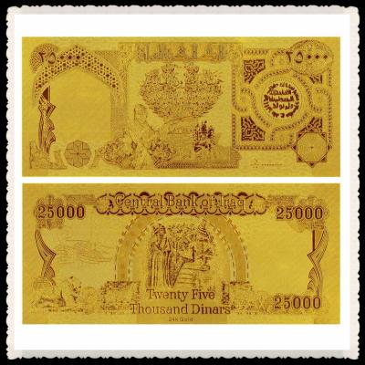 Cina L'Irak 25000 dinari di 24K di banconota dell'oro con la stagnola di oro pura 99,9% per la decorazione domestica in vendita