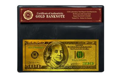 Cina Il Natale elabora ha colorato 100 la banconota della stagnola di oro del dollaro 24K con la struttura del COA in vendita