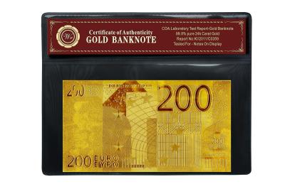 Cina La banconota splendida 2 dell'oro 24k del COA NR dell'autenticità ha parteggiato nota dell'euro €200 in vendita